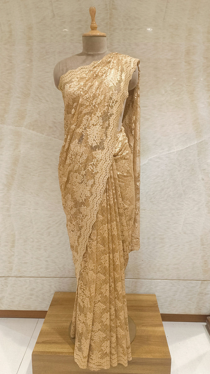 Gold Net Saree with Swarovski Crystal Center Lace– Frontier Phagwara