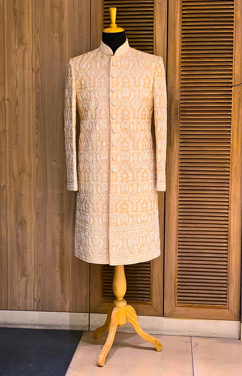 Latest Wedding Wear Cream Color Sherwani Set– Frontier Phagwara