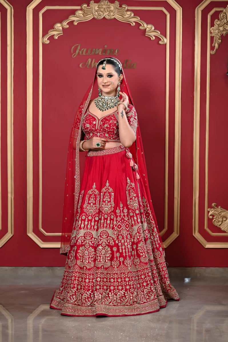Red Raw Silk Embellished Lehenga Set– Frontier Phagwara
