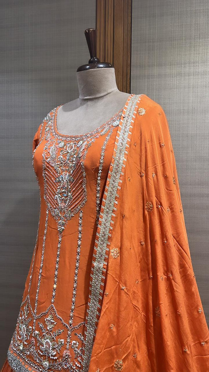 Opulent Rust: Embroidered Lehenga Set for Women– Frontier Phagwara