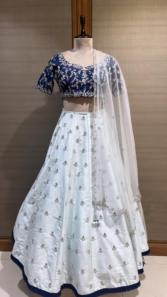 Sapphire Dreams: A Dusty Sky Blue Lehenga with Sapphire Blue Choli ...