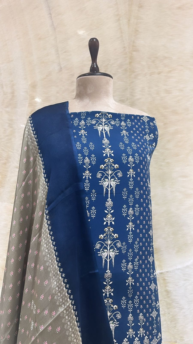 Handwoven Royal Blue Crape Suit Piece– Frontier Phagwara