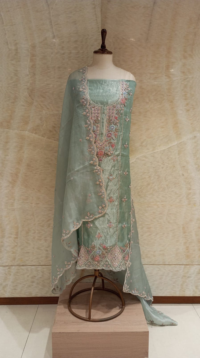 Dusty blue unstitch banarasi suit– Frontier Phagwara