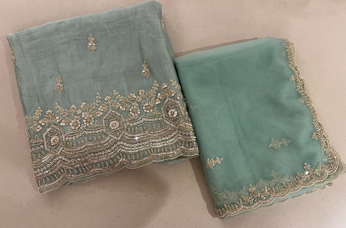 Unstitched Sea Green Shimmer Tissue Suit Set– Frontier Phagwara