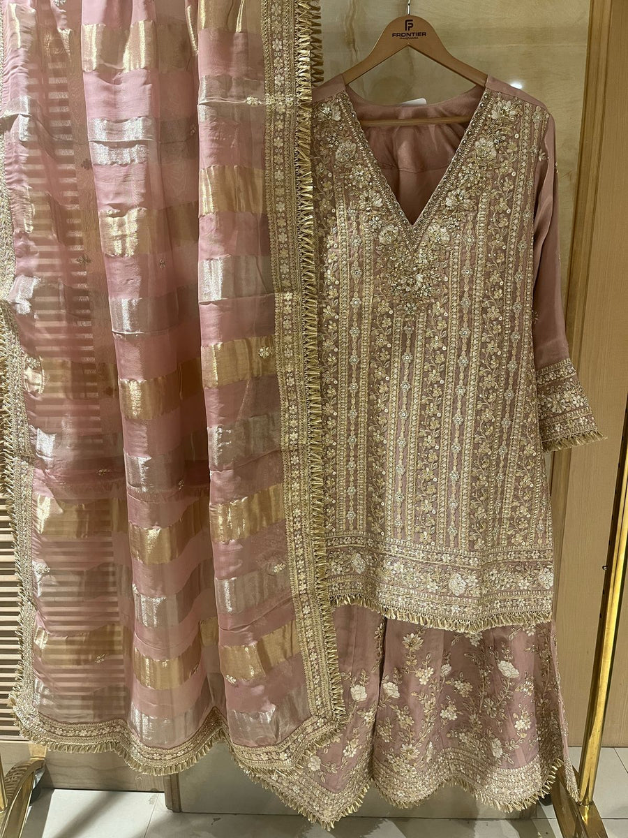 Adorable Dusty Rose Pink Readymade Sharara Suit Set– Frontier Phagwara