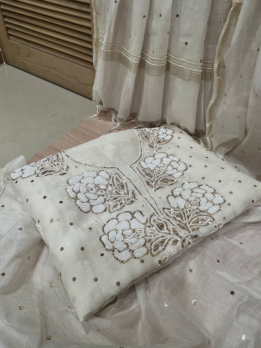 Stunning Ivory Unstitched Suit Set– Frontier Phagwara