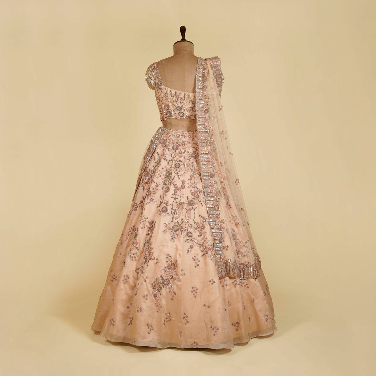 Dusty Peach Lehenga Choli embellished with Sequins, Thread and Cut dan ...