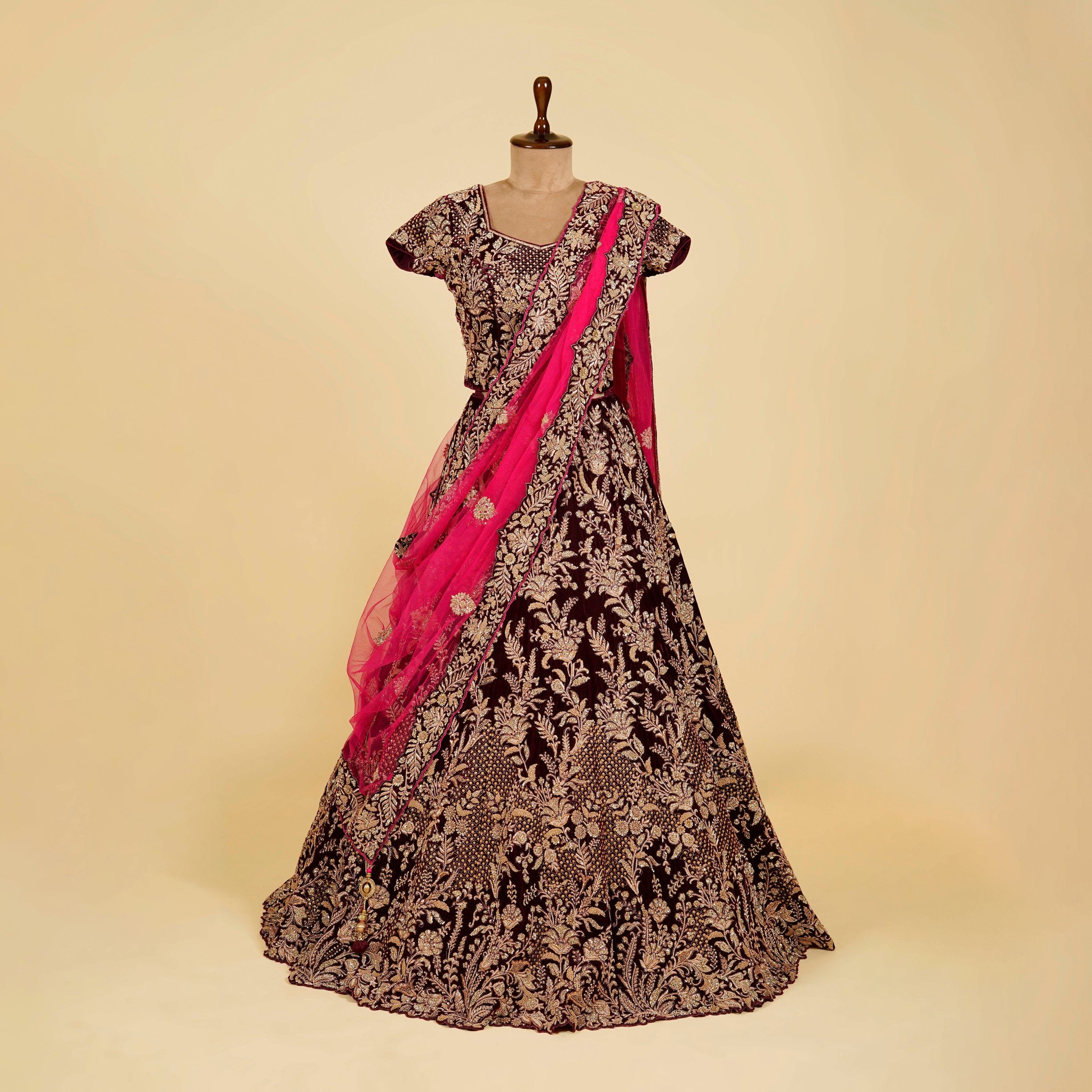 Purple Wine Lehenga Choli embellished with Dabka, Stone and Thread han ...